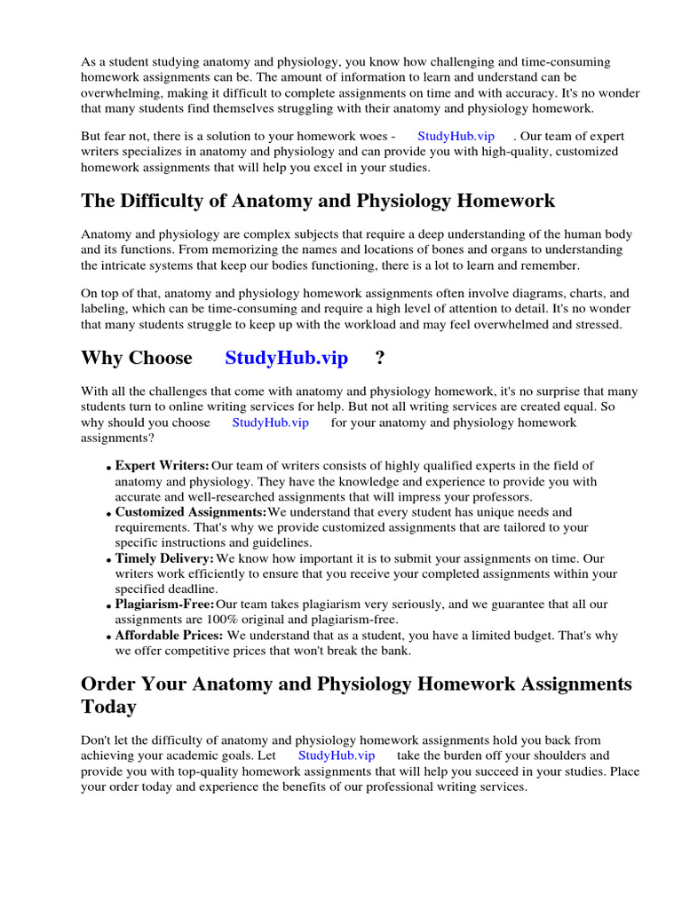 Anatomy and Physiology Homework Assignments | PDF | Anatomy | Physiology