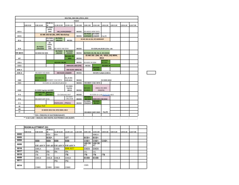 BTech 2nd Sem Routine 2023 | PDF