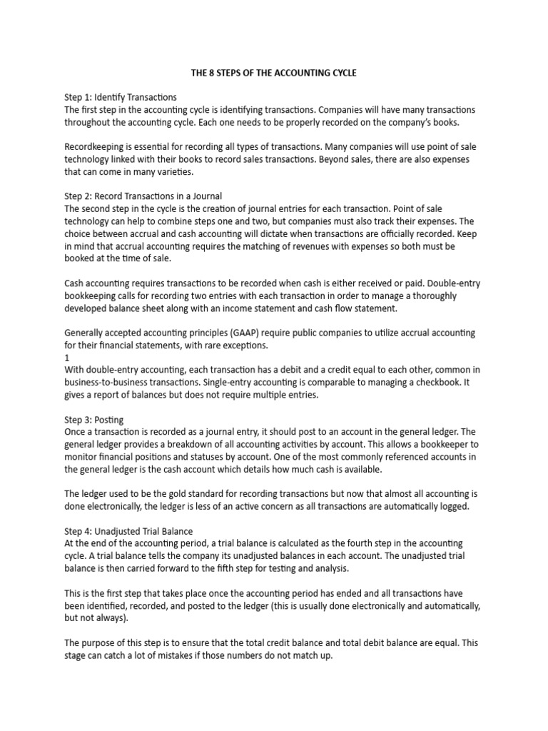 THE 8 STEPS OF THE ACCOUNTING CYCLE | PDF | Bookkeeping | Debits And ...