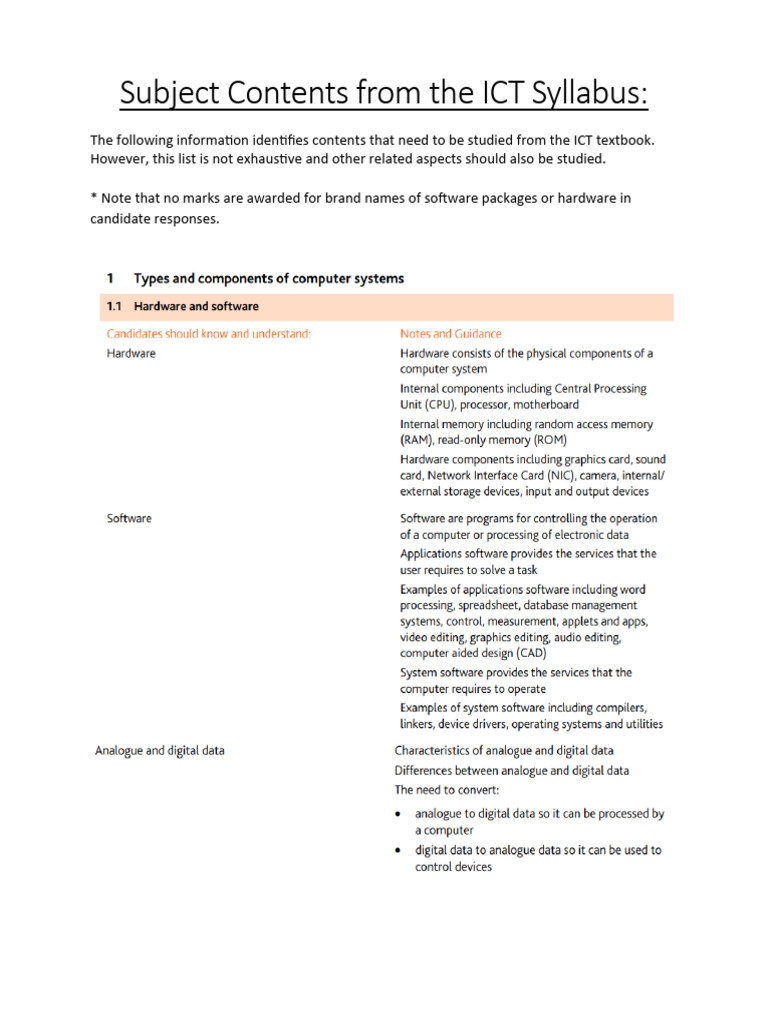ICT Syllabus Study Guide Contents | PDF | Business | Technology ...