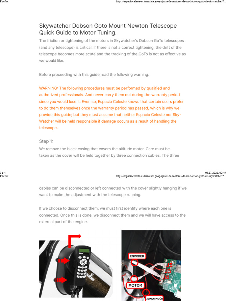 Skywatcher Dobson GoTo Motor Tuning Guide | PDF