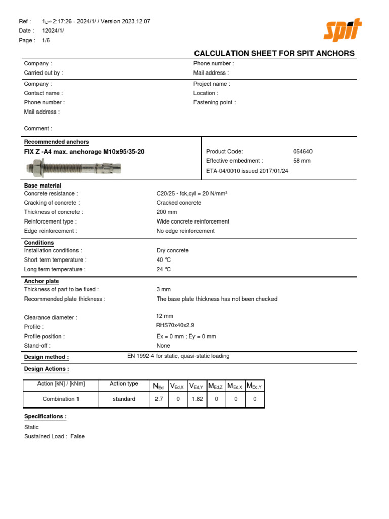 FIX Z - A4 Max. Anchorage M10-01 01 2024 | PDF | Strength Of Materials | Materials