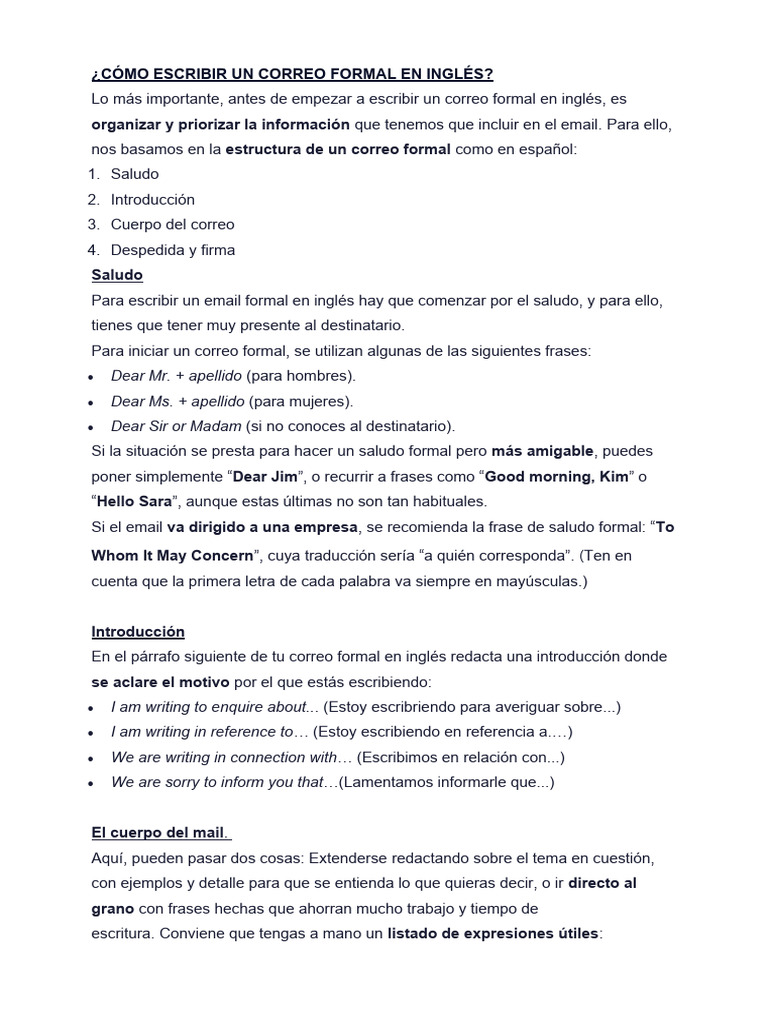 Cómo Escribir Un Correo Formal en Inglés | PDF