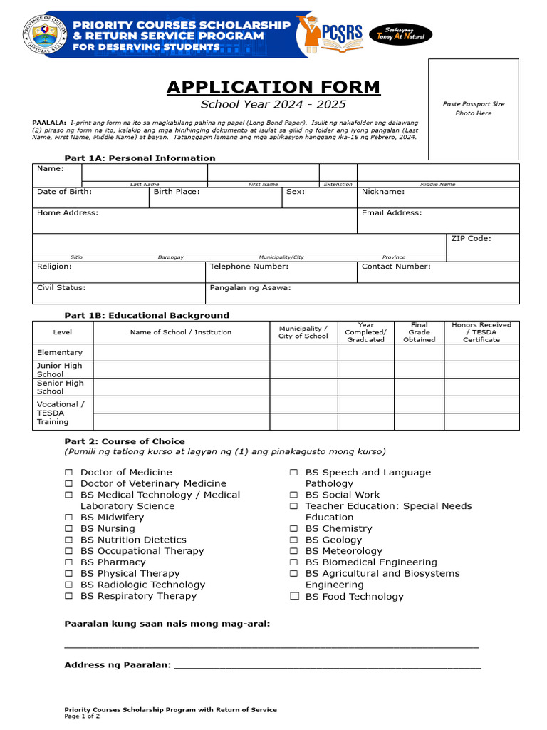 PriorityCourses - Return of Service Application Form | PDF