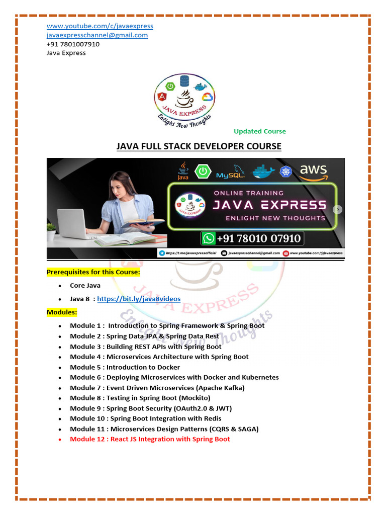 JavaExpress - SpringBoot - Microservices Course Content | PDF | Spring Framework | Databases