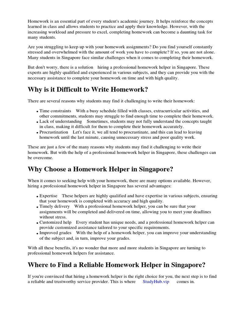 Homework Helper Singapore | PDF | Homework | Teachers