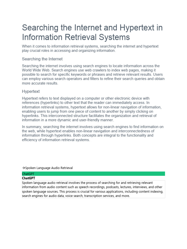 Internet Search and Hypertext in IR Systems | PDF | Computers