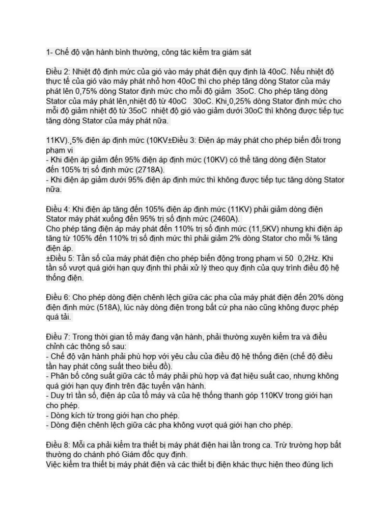 Qui Trinh Van Hanh May Phat Dien | PDF