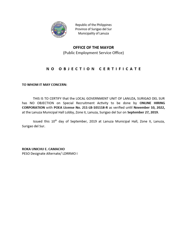 No Objection Certificate | PDF