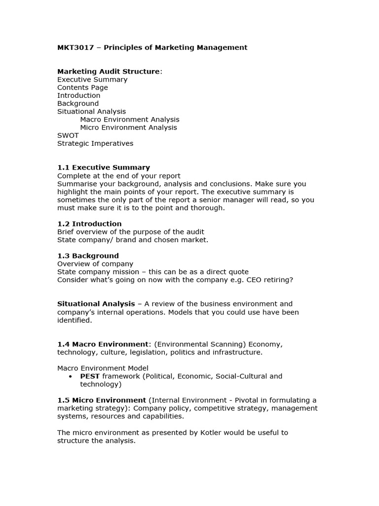 Week 16 Marketing Audit Structure 1 | PDF | Strategic Management | Swot ...