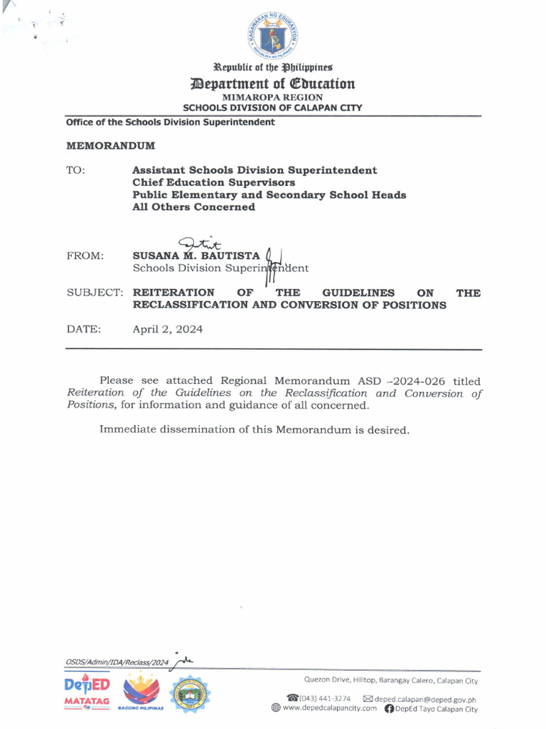 Reiteration of The Guidelines On The Reclassification and Conversion of ...