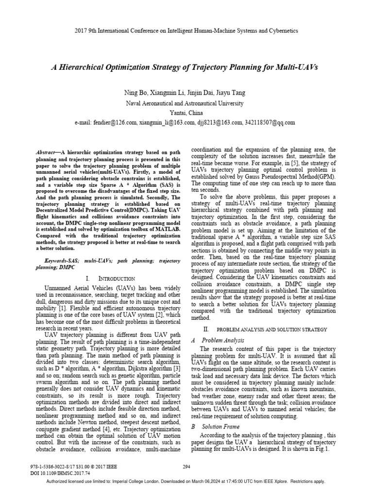A Hierarchical Optimization Strategy of Trajectory Planning For Multi-UAVs | PDF | Mathematical ...