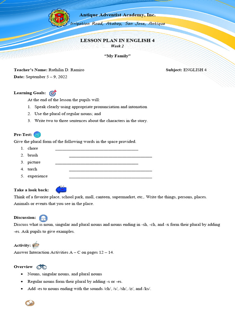 Grade 4 English Lesson Plan | PDF | English Language | Vocabulary