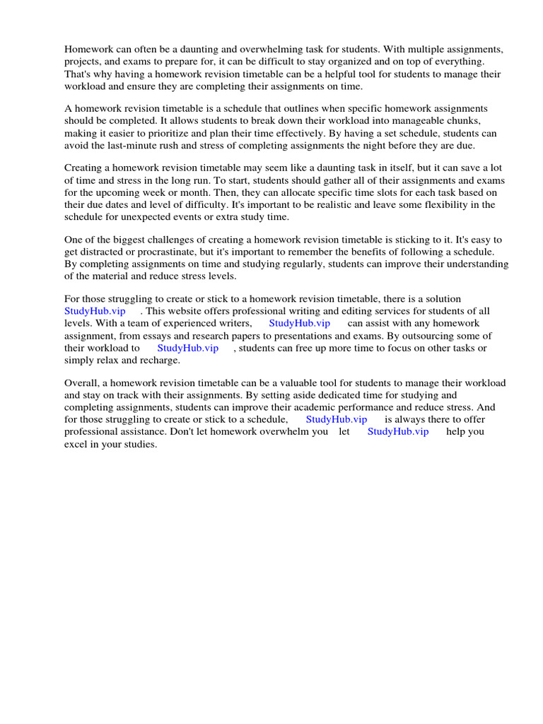 Homework Revision Timetable | PDF | Homework | Lawyer