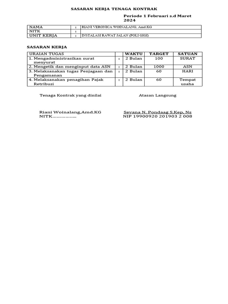 CONTOH FORMAT SKP DAN BUKU KERJA Nakon | PDF