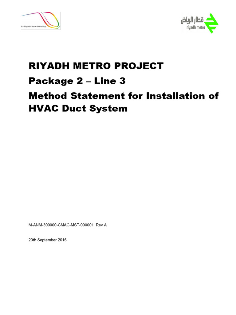 HVAC Duct Installation Method Statement | PDF | Duct (Flow) | Quality ...