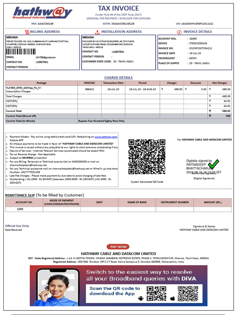 Internet Bill Format | PDF | Invoice | Payments