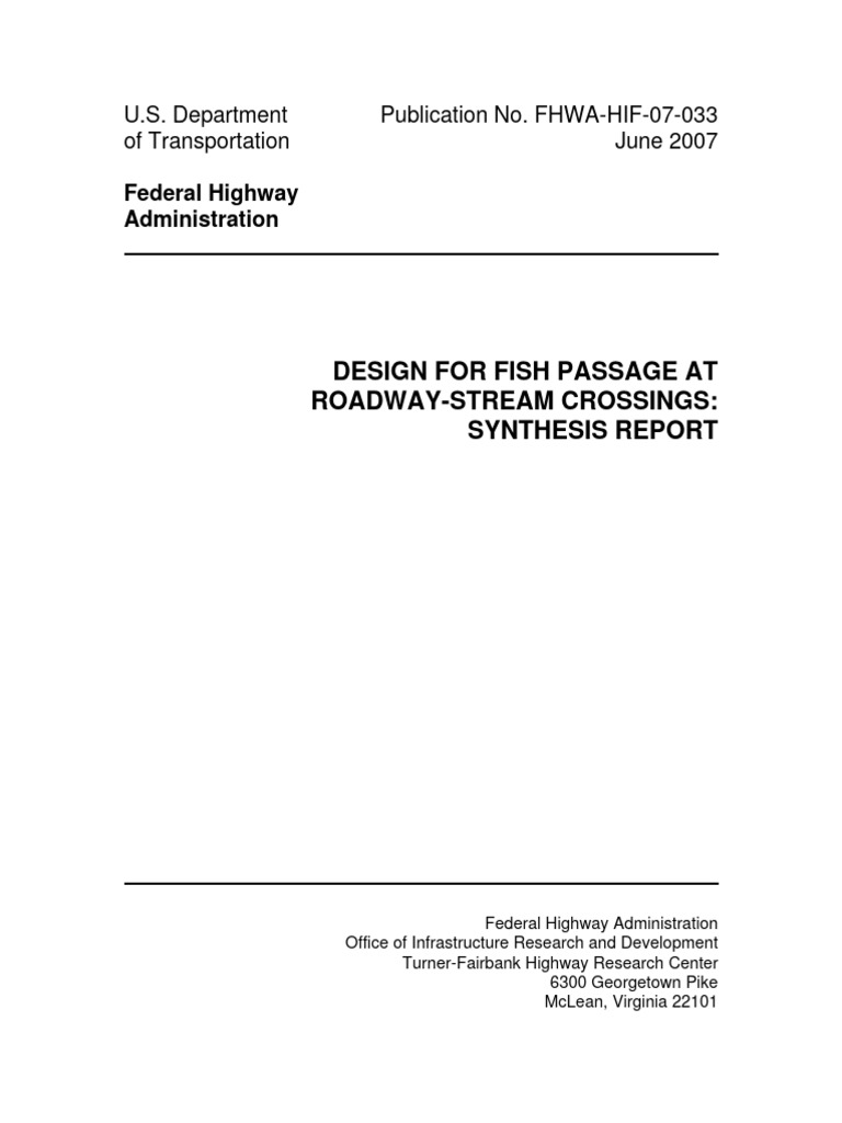 Federal Highway Administration: Design For Fish Passage at Roadway ...