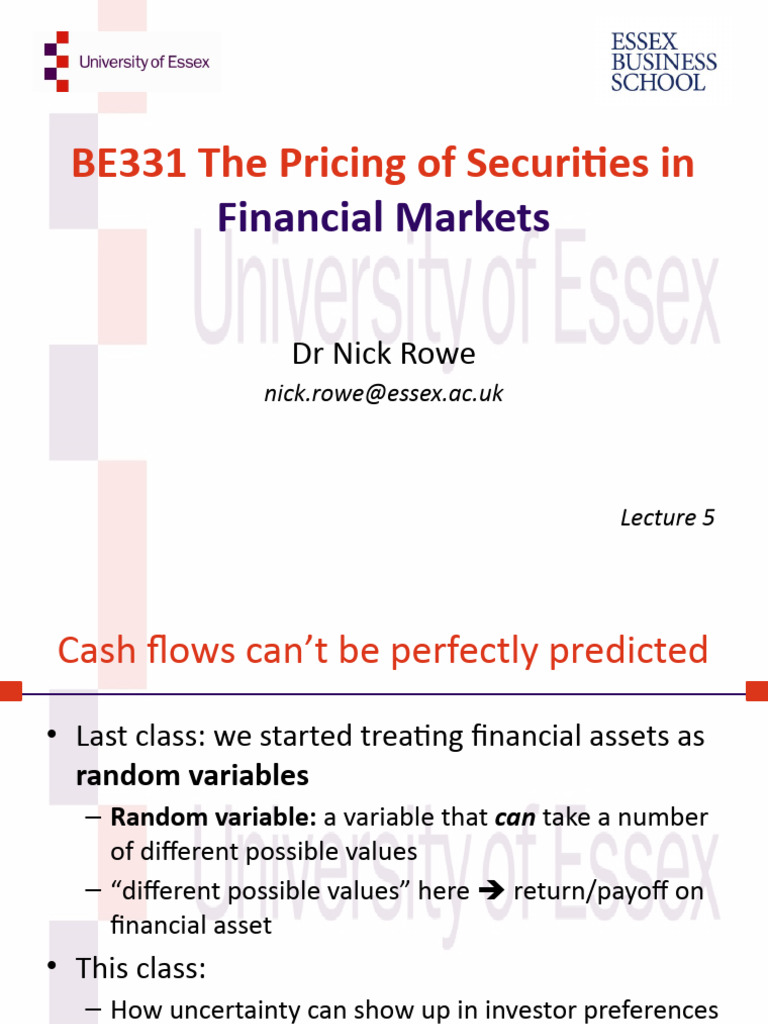 BE331 - Lecture 5 Slides | PDF | Risk Aversion | Modern Portfolio Theory