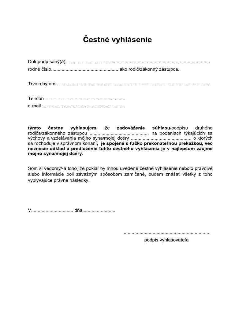 Cestne Prehlasenie | PDF