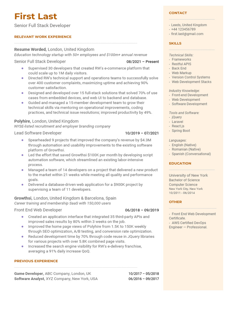 Senior Full Stack Developer - Template 15 | PDF | Web Development ...