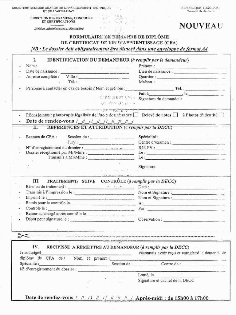 Formulaire de Demande de Diplôme | PDF