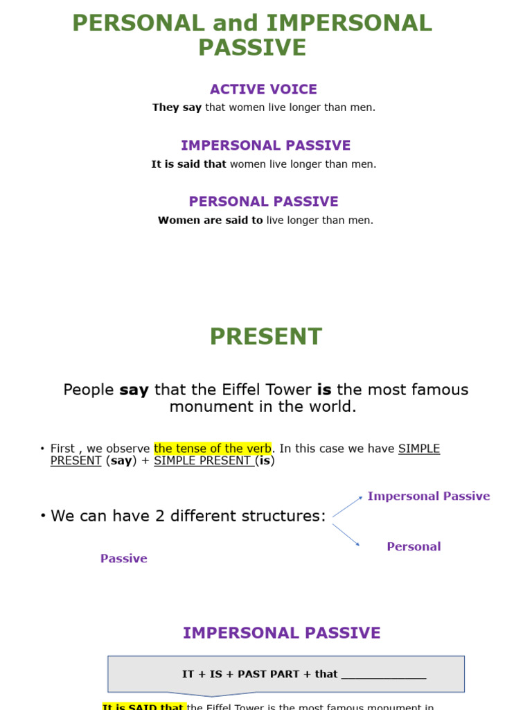 Copia de Personal and Impersonal Passive | PDF | Grammatical Tense | Verb