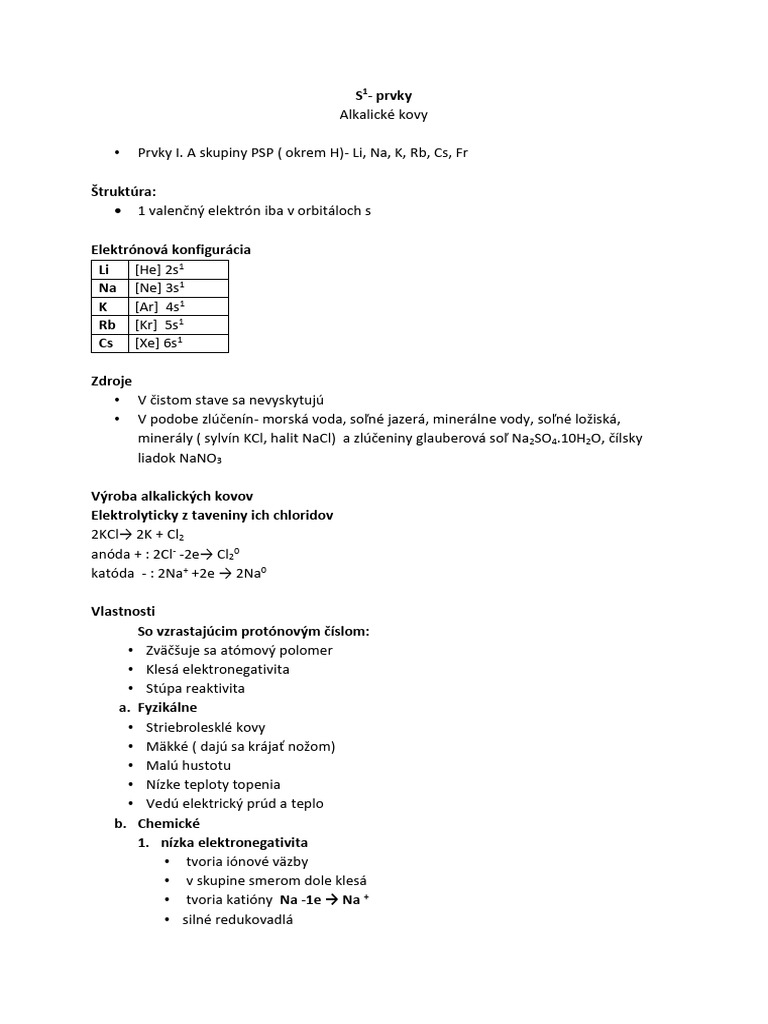 s1 Prvky Alkalicke Kovy | PDF