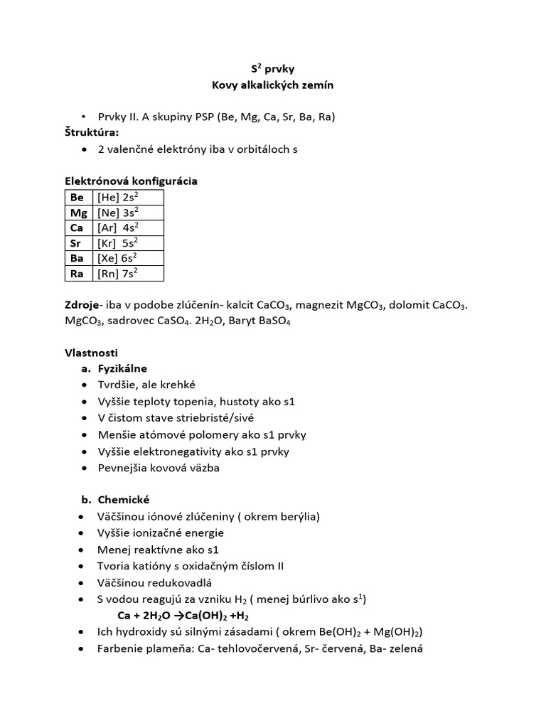 s2 Prvky Kovy Alkalickych Zemin | PDF