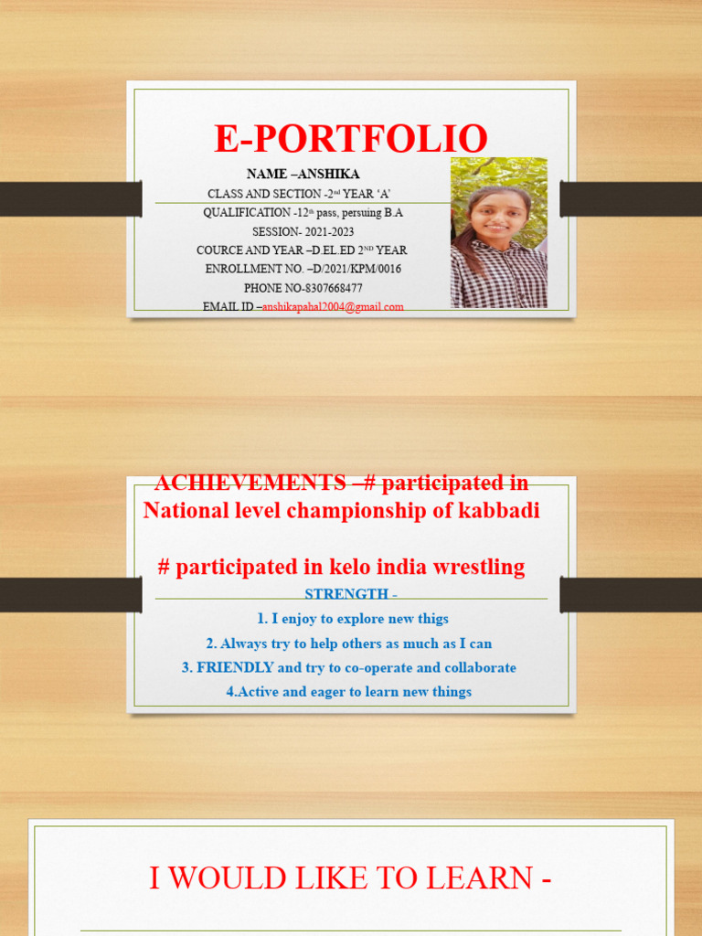 Anshika's E-Portfolio: Achievements & Goals | PDF
