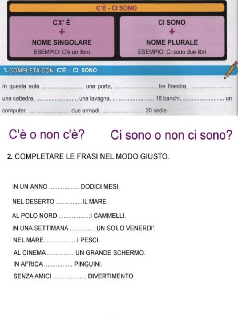 Grammatica Italiano Cc3a8 Ci Sono Dove 2 | PDF