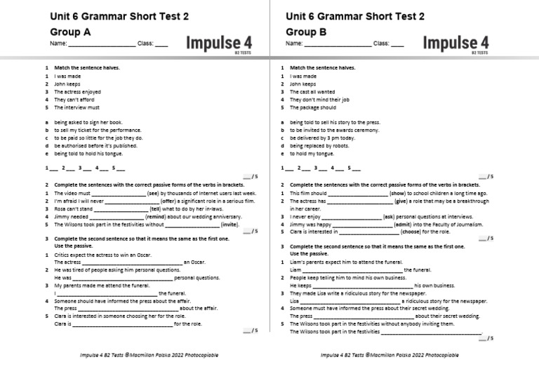 Unit 6 Grammar Short Test 2 A+b | PDF