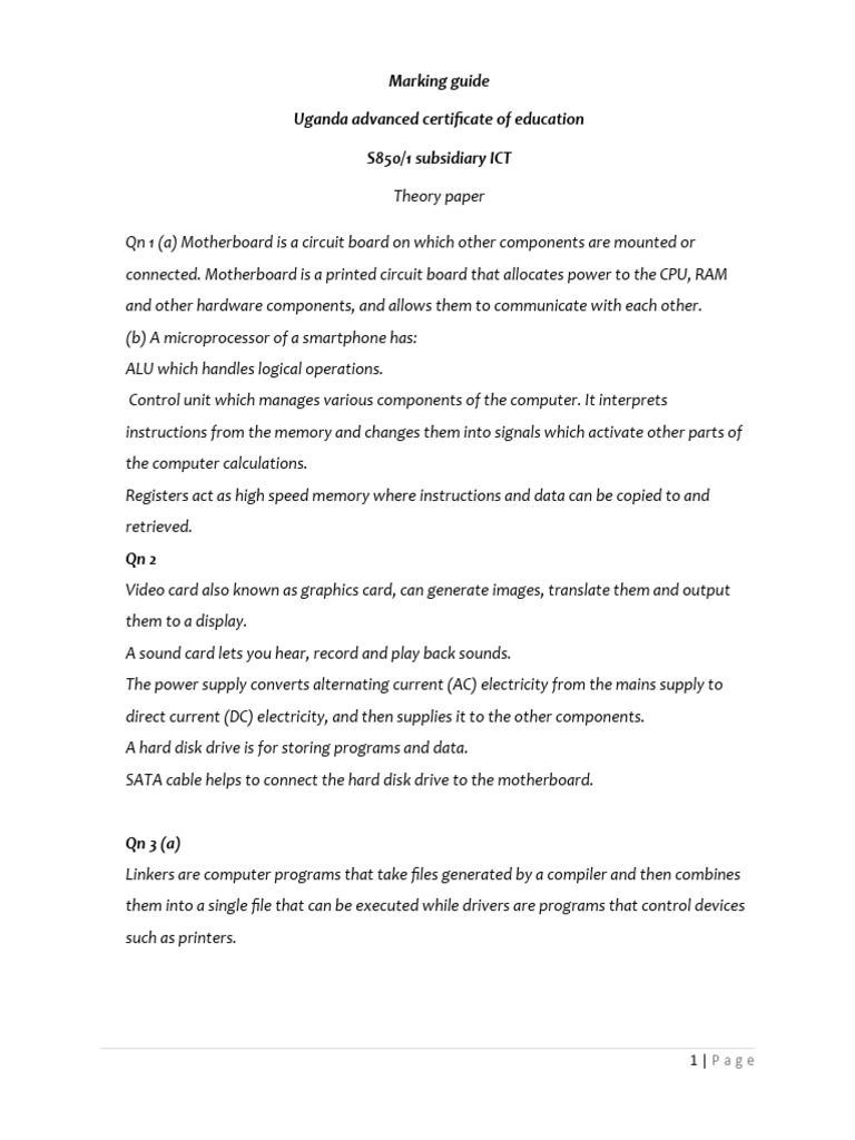 Senior Six Paper 1 New Vision v9 Marking Guide | PDF | Computer Network ...