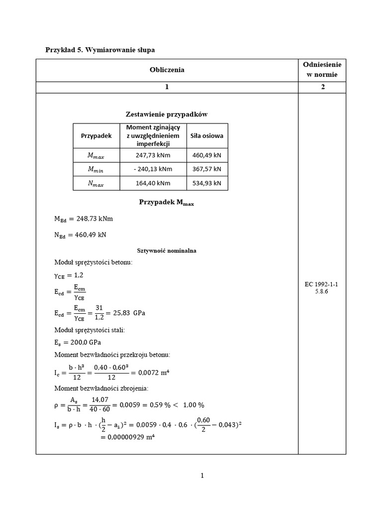 Przyklad 5 - Wymiarowanie Slupa | PDF