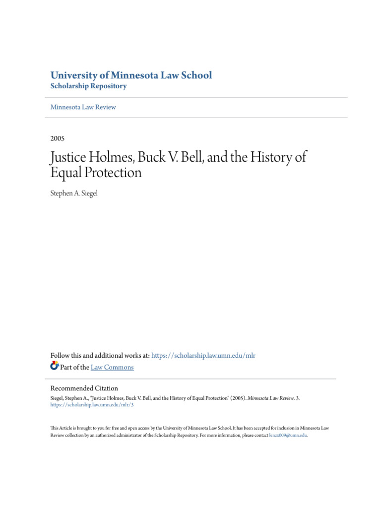 Holmes, Buck v. Bell, and Equal Protection | PDF | Equal Protection ...