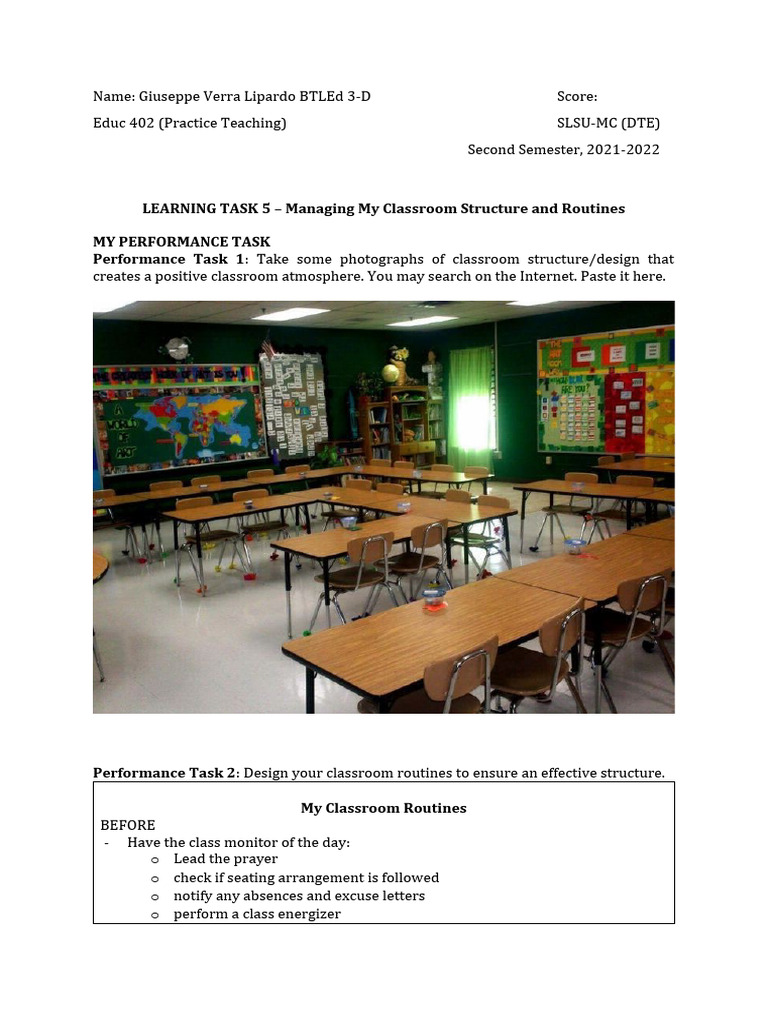 Lipardo - Learning Task 5 | PDF | Classroom | Psychological Theories