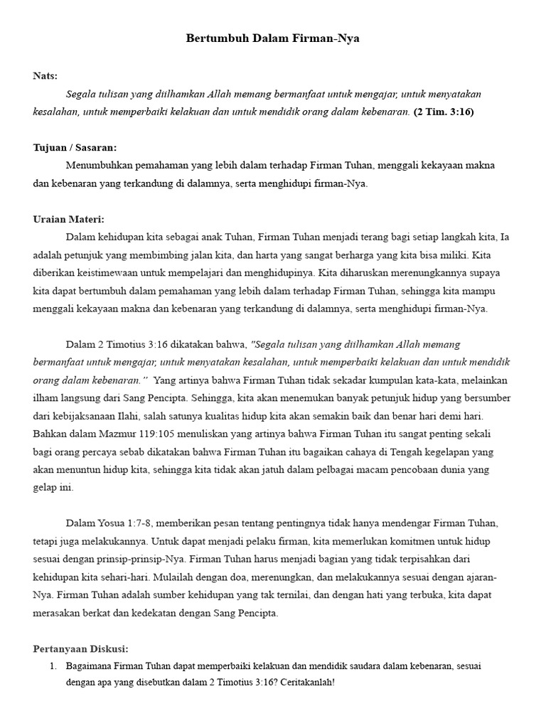 Bertumbuh Dalam Firman | PDF