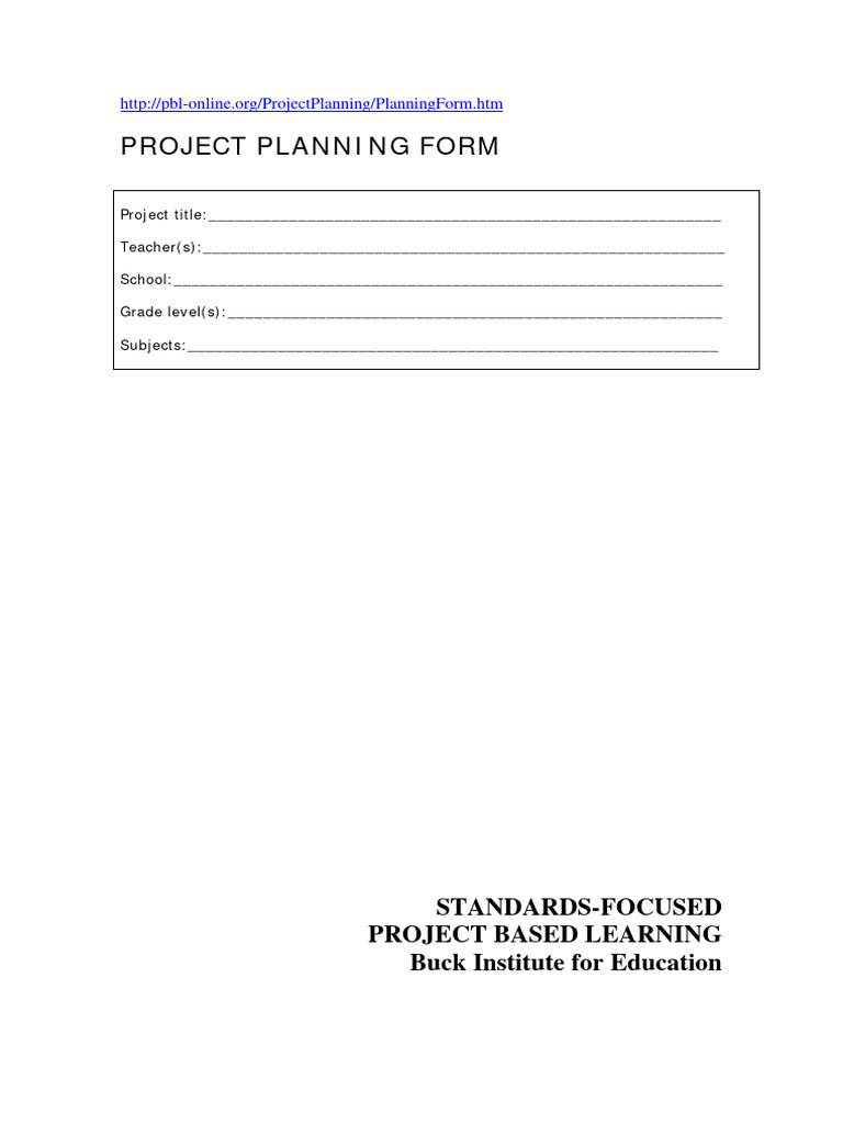 Designing Your Own PBL Project Planning Form | PDF | Educational ...