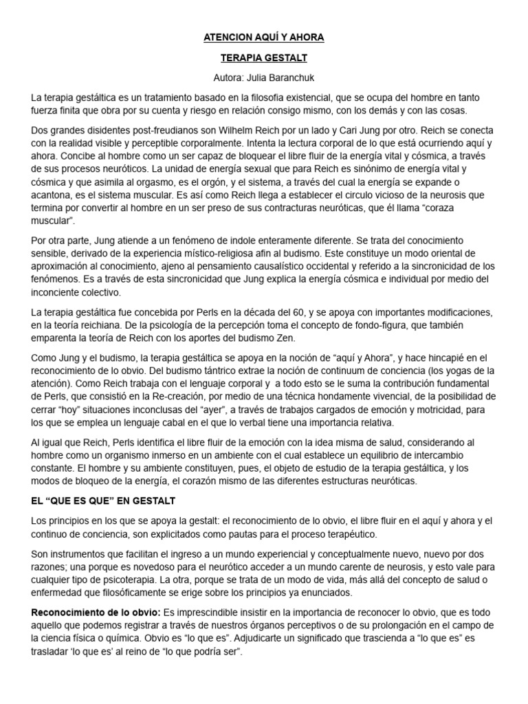 Aqui y Ahora Baranchuk | PDF | Terapia Gestalt | Neurosis
