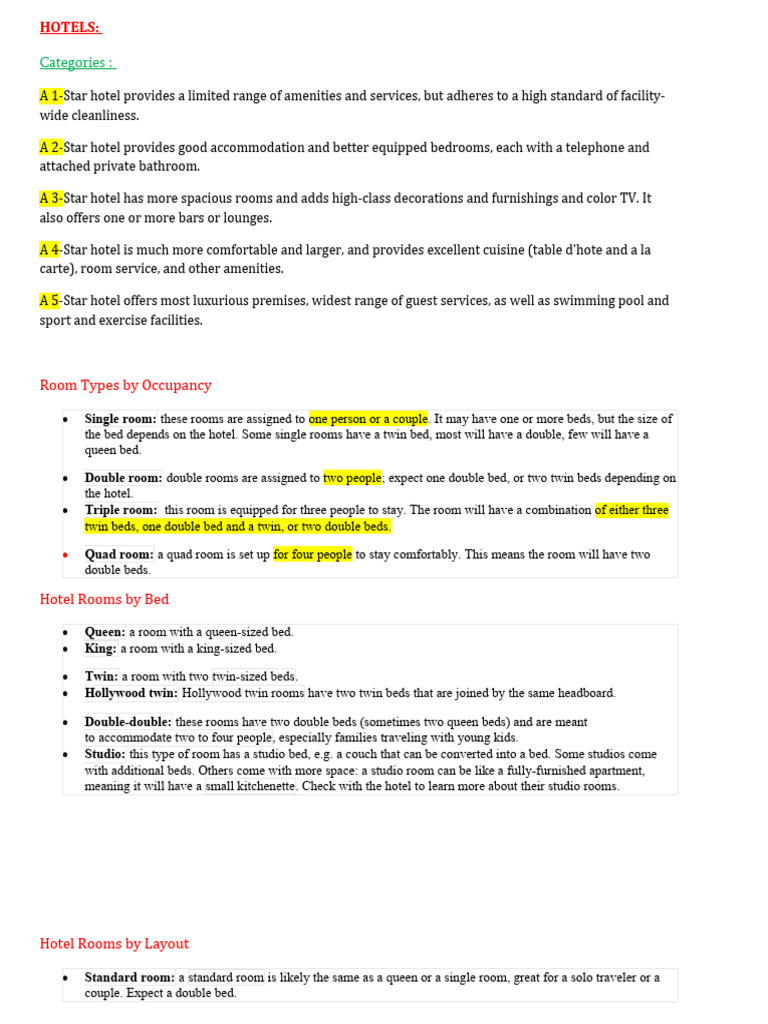 Hotels Definition Types and Categories | PDF | Hotel | Room
