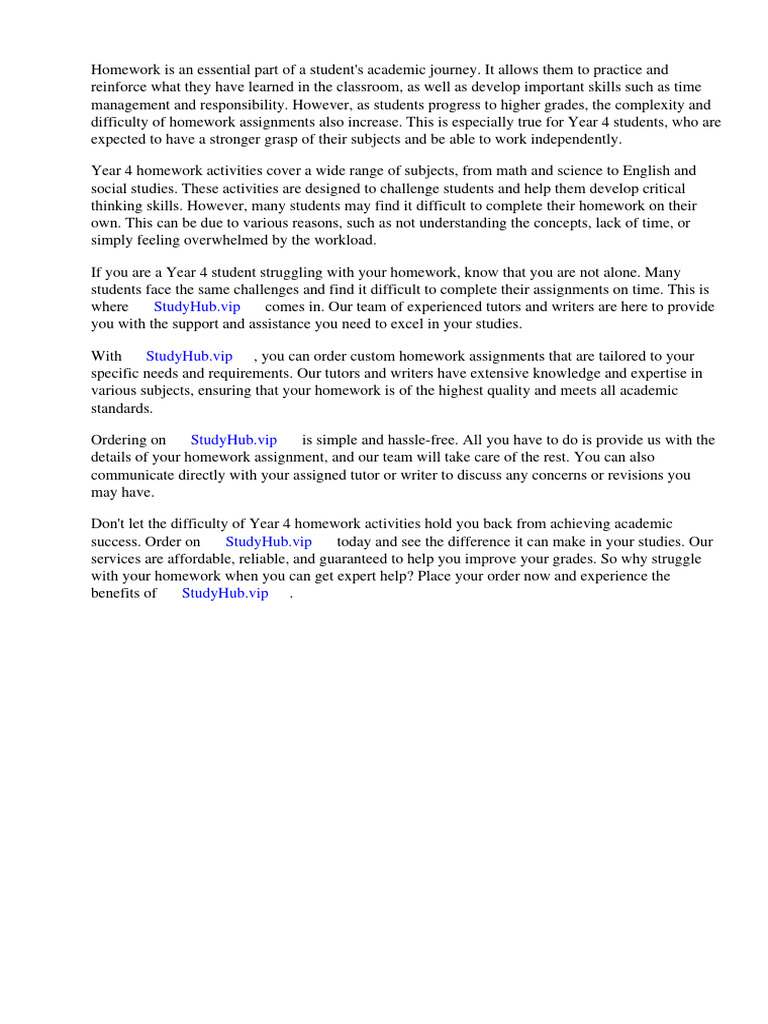 Year 4 Homework Activities | PDF | Worksheet | Homework