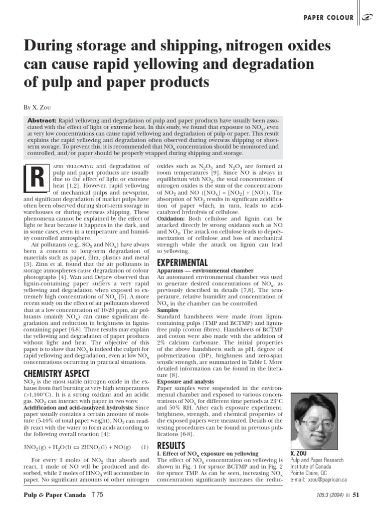 Effect of NOx On Yellowing (Xuejun Zou) | PDF | Paper | Pulp (Paper)