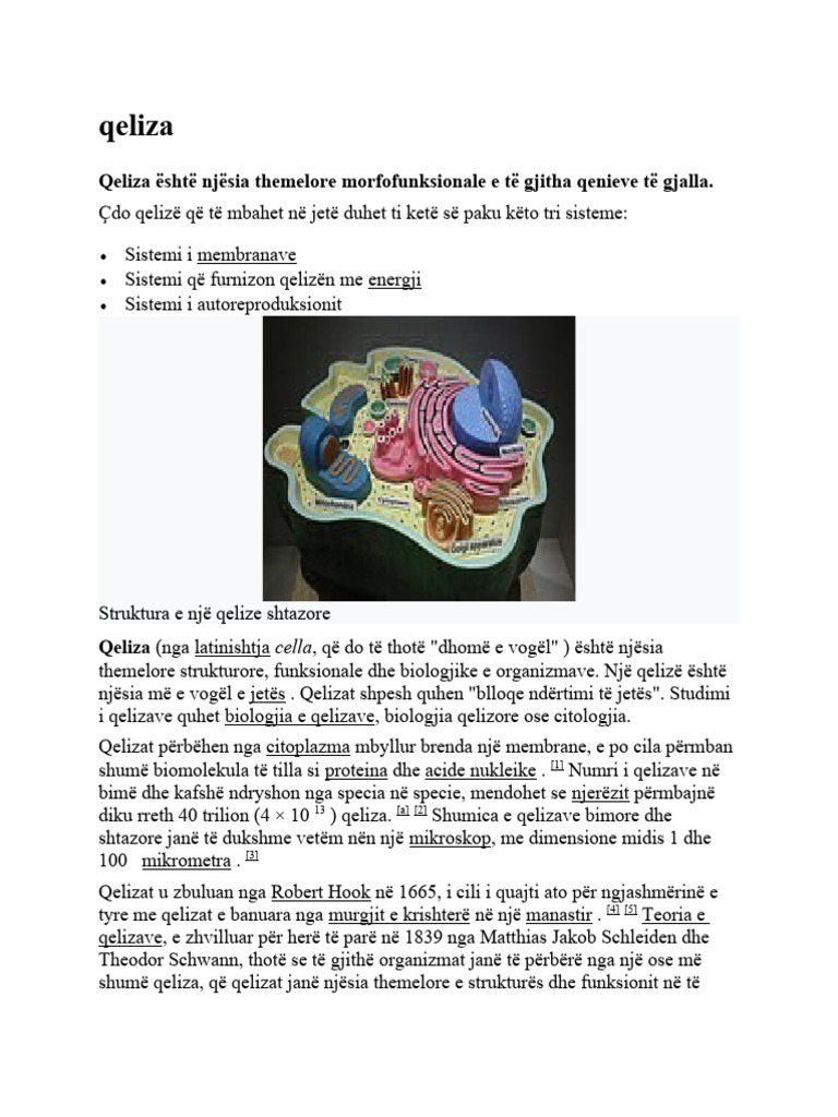 Qeliza: Qeliza Është Njësia Themelore Morfofunksionale e Të Gjitha ...