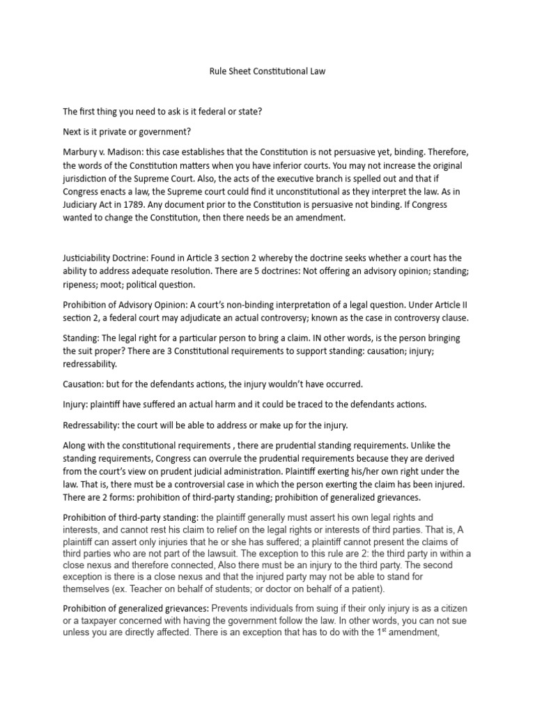 Constitutional Law Justiciability Guide | PDF | Standing (Law ...