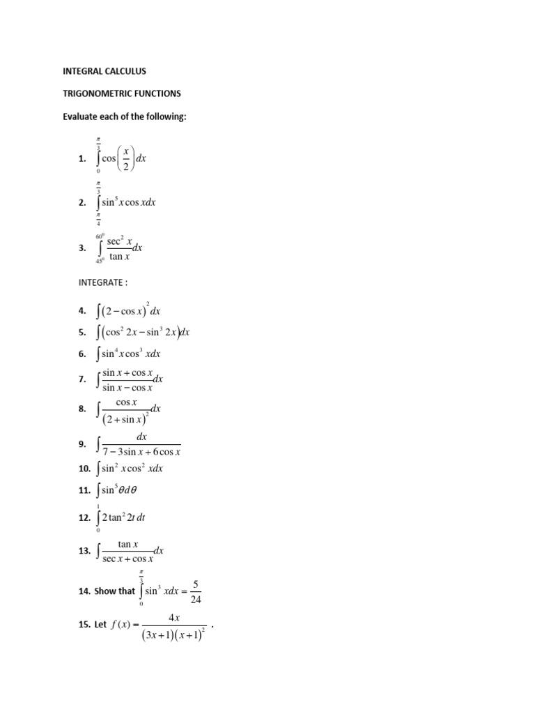 Integral Calculus: Trigonometric Integrals | PDF | Teaching Methods ...