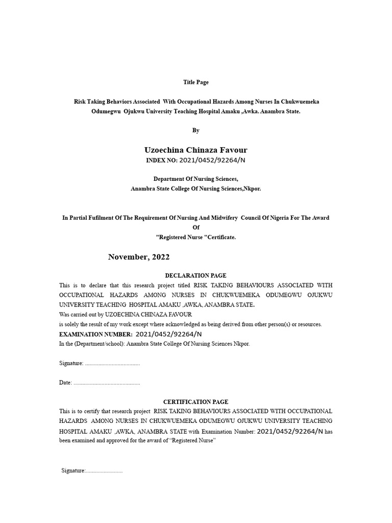 Preliminary Pages | PDF | Nursing | Risk