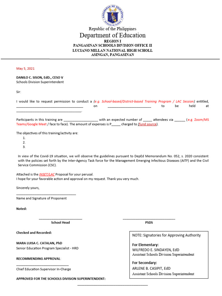 2021 Sample Template Cover Letter For Inset or Lac | PDF