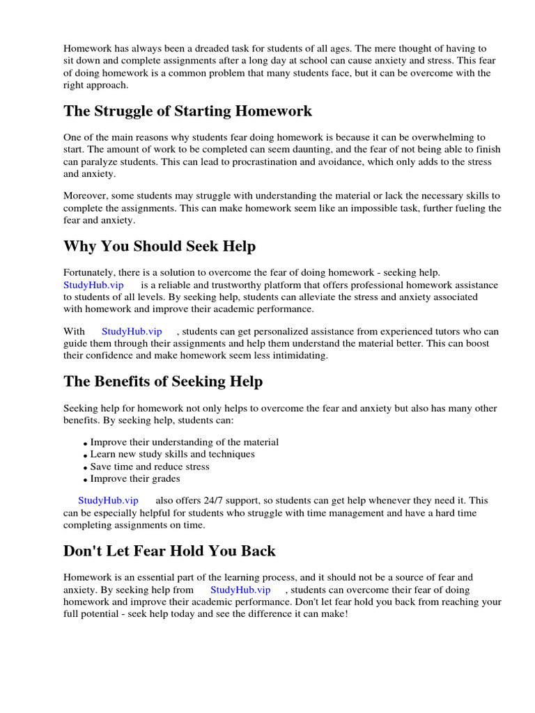 Fear of Doing Homework | PDF | Homework | Fear