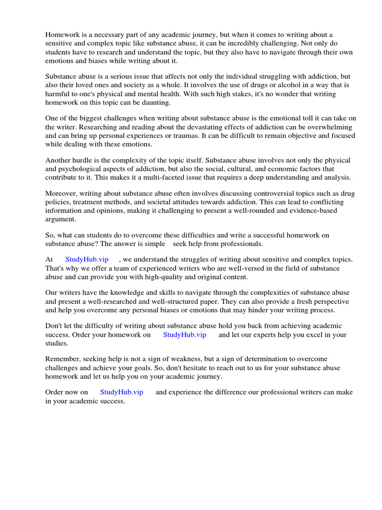 Homework for Substance Abuse | PDF | Substance Abuse | Substance Dependence