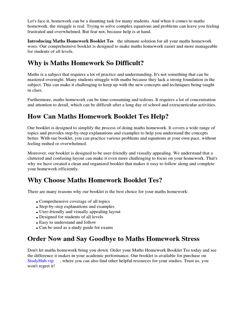 Maths Homework Booklet Tes | PDF | Mathematics | Worksheet